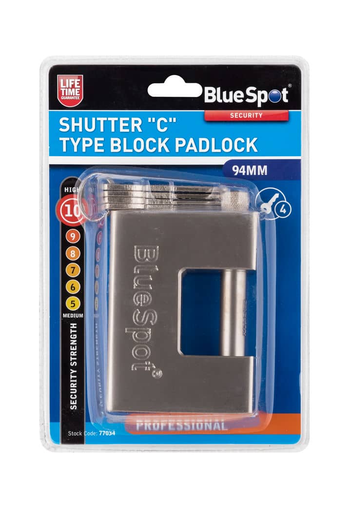 Blue Spot Tools 94mm Shutter C Type Block Padlock | Handy Hardware