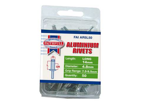 Faithfull Aluminium Rivets 5mm Long Pack 50 | Handy Hardware